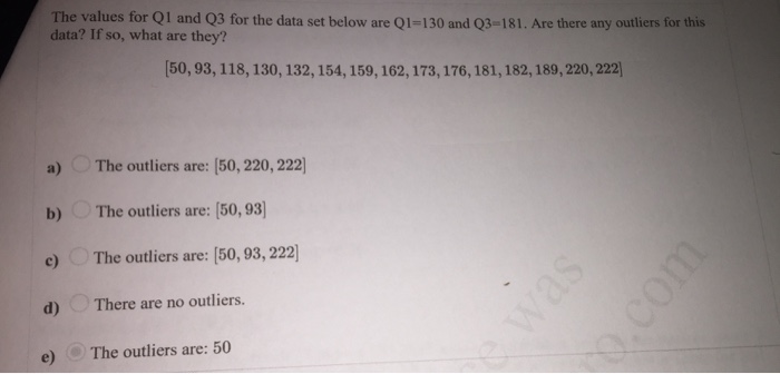 Solved The values for Q1 and Q3 for the data set below are | Chegg.com