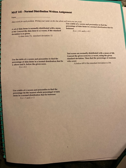 Solved MAT 141 - Normal Distribution Written Assignment | Chegg.com