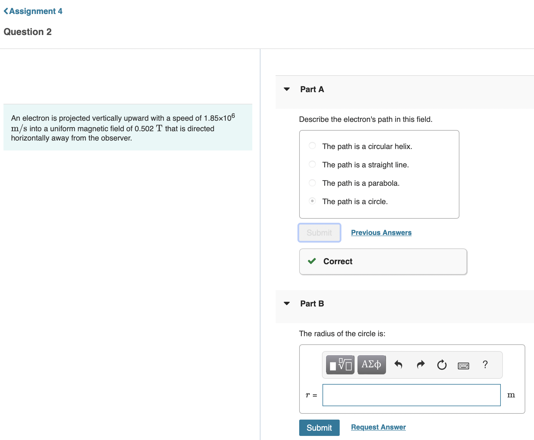 Solved Part AAn electron is projected vertically upward with | Chegg.com