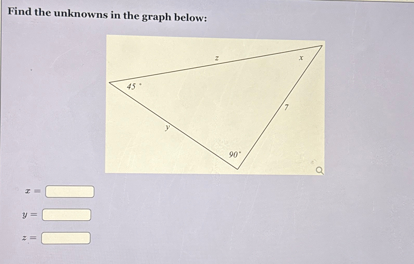 Solved Find the unknowns in the graph below:x=y=z= | Chegg.com