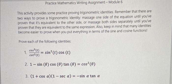 Solved This activity provides some practice proving | Chegg.com