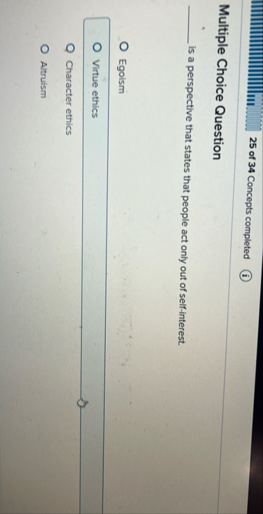 Solved 25 ﻿of 34 ﻿Concepts completedMultiple Choice | Chegg.com