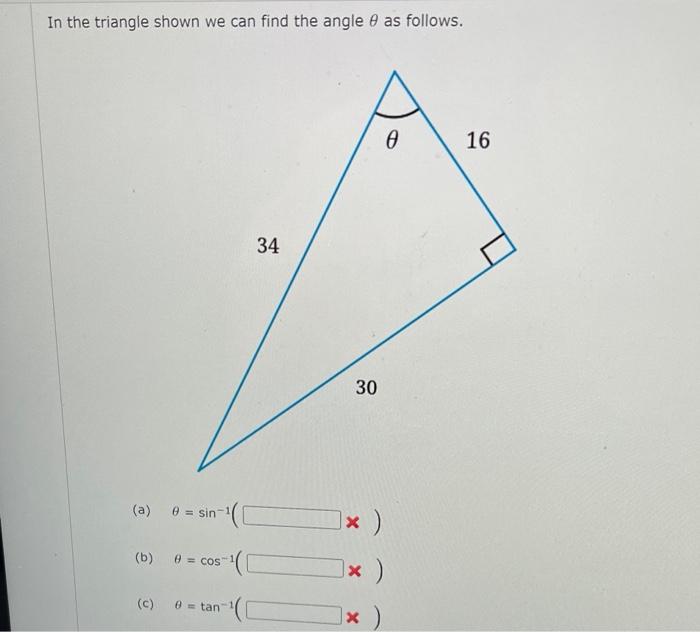 Solved in the triangle shown we can find the angle theta as | Chegg.com