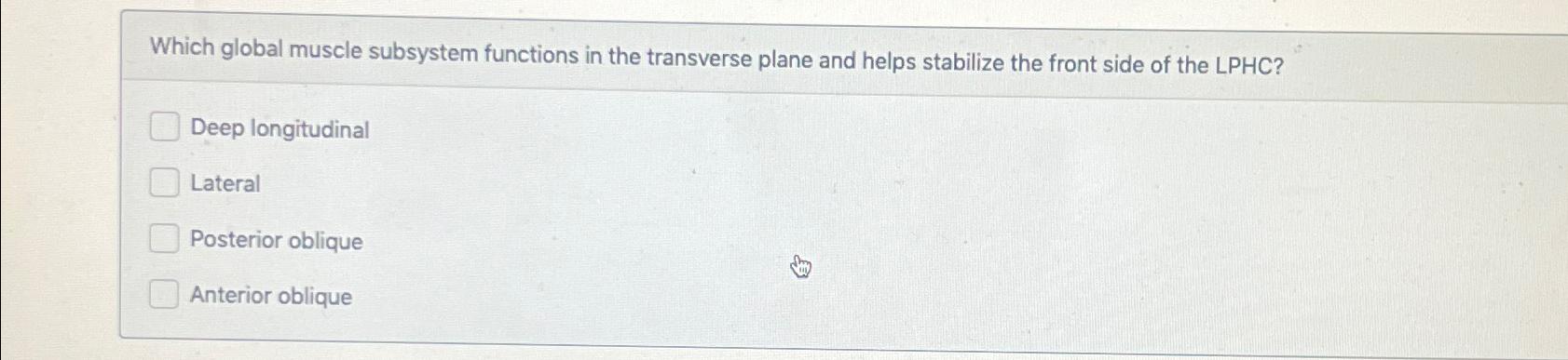 Solved Which global muscle subsystem functions in the | Chegg.com