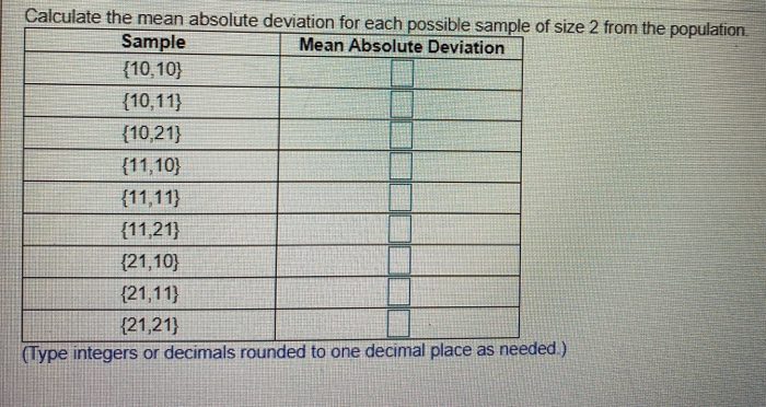 Solved Calculate the mean absolute deviation for each | Chegg.com