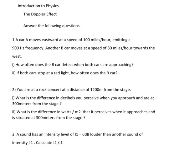 Solved Introduction to Physics The Doppler Effect Answer the | Chegg.com
