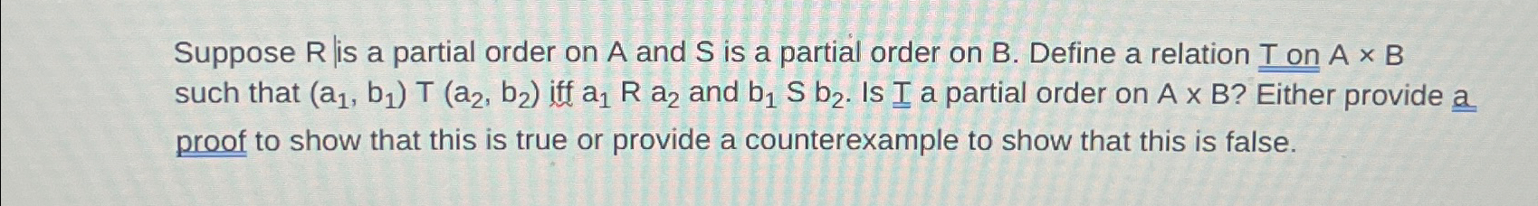 Solved Suppose R ﻿is a partial order on A and S ﻿is a | Chegg.com