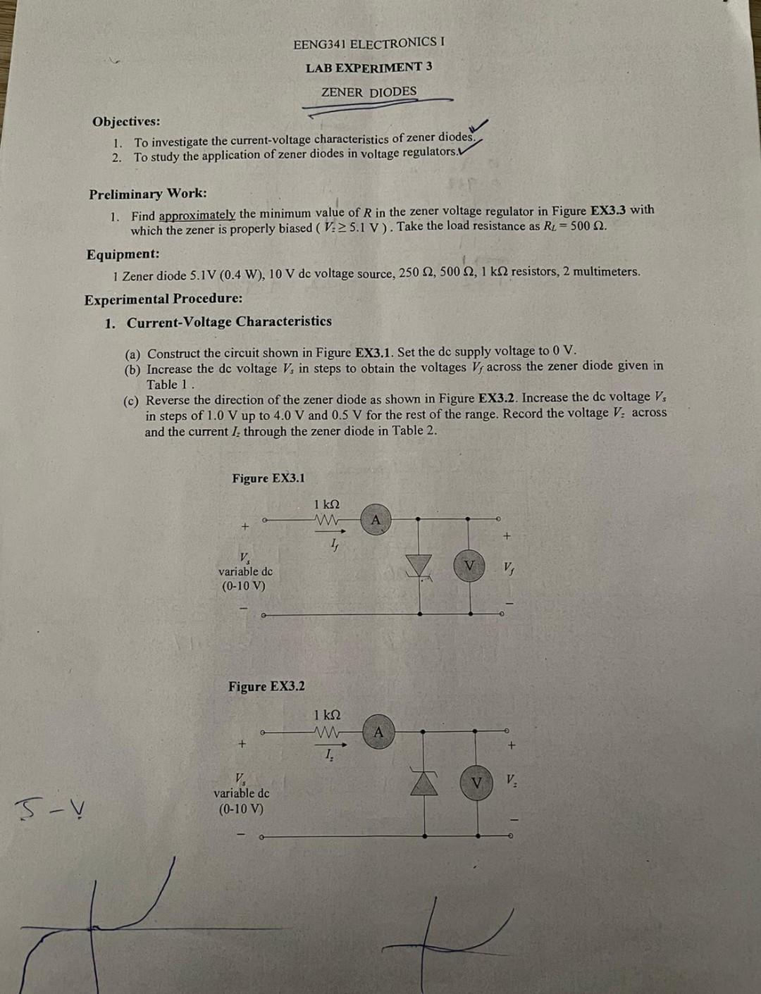 Solved EENG341 ELECTRONICS I LAB EXPERIMENT 3 ZENER DIODES | Chegg.com