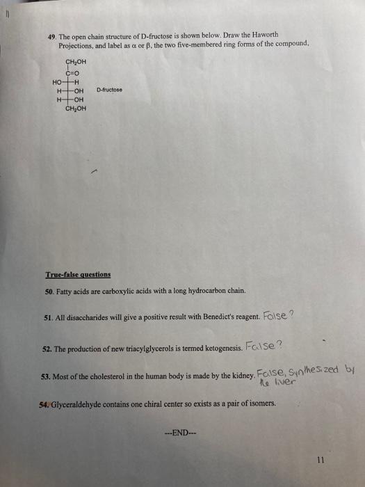 Solved 49. The open chain structure of D-Fructose is shown | Chegg.com