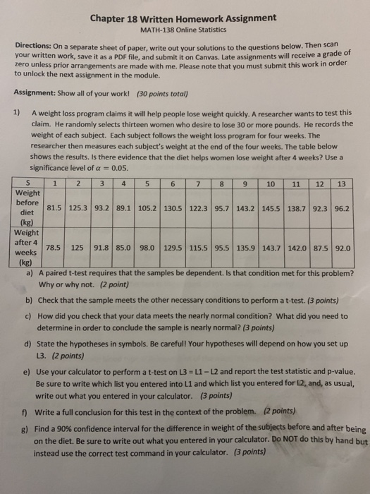 Chapter 18 Written Homework Assignment MATH-138 | Chegg.com