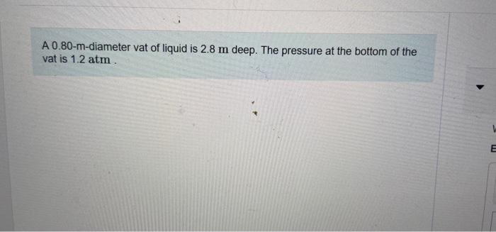Solved A 0.80-m-diameter vat of liquid is 2.8 m deep. The | Chegg.com