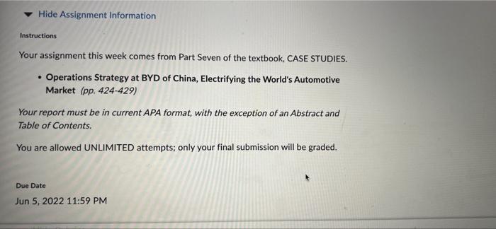 Hide Assignment Information Instructions Your | Chegg.com