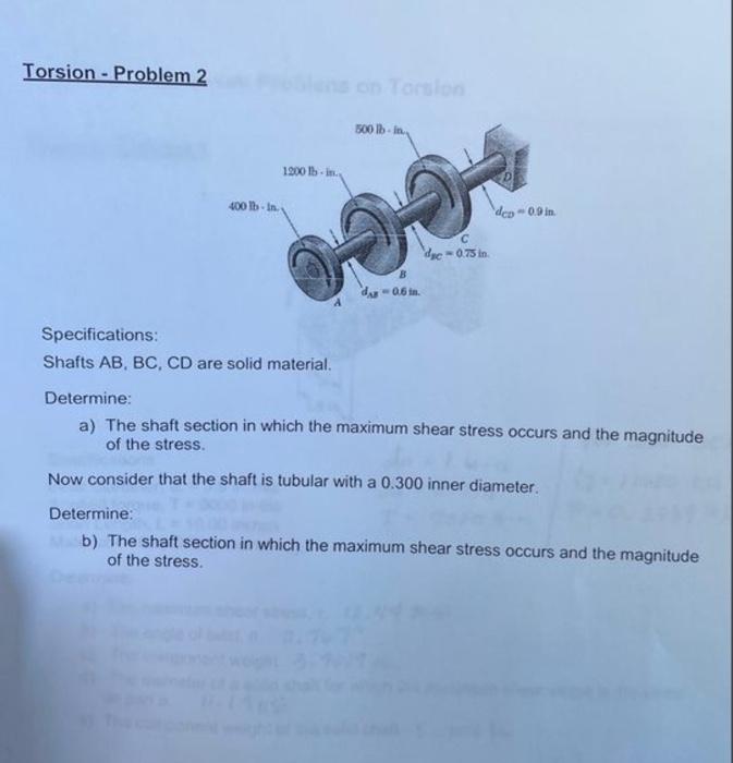 Solved Torsion - Problem 2 Specifications: Shafts AB,BC,CD | Chegg.com