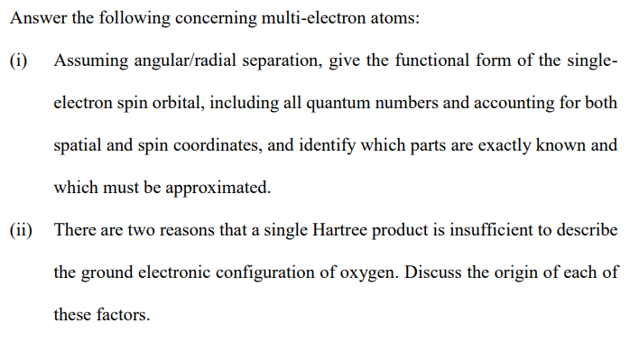 Answer the following concerning multi-electron | Chegg.com