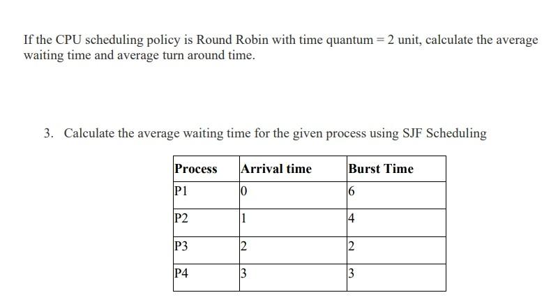 Solved If the CPU scheduling policy is Round Robin with time | Chegg.com