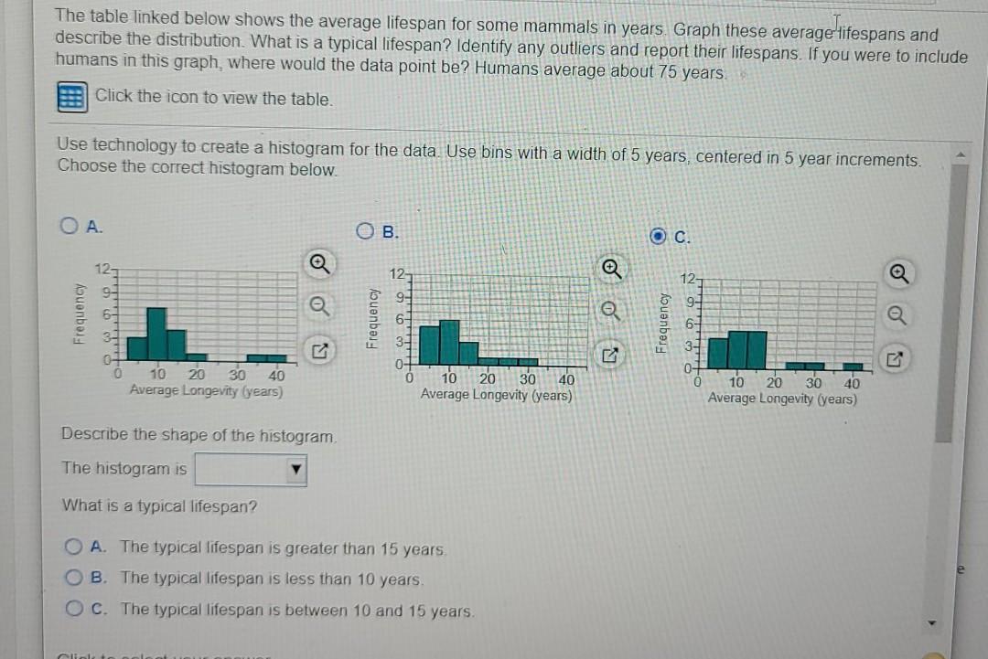 The table linked below shows the average lifespan for | Chegg.com