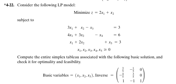 Solved *4-22. ﻿Consider the following LP model: ﻿Minimize | Chegg.com