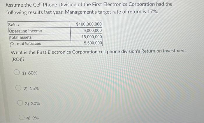 Solved Assume the Cell Phone Division of the First | Chegg.com