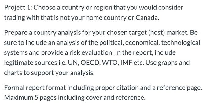 Solved Project 1: Choose a country or region that you would | Chegg.com