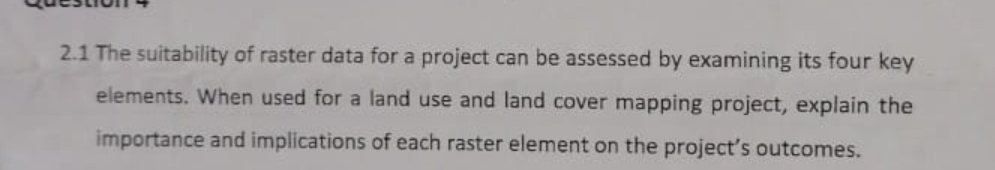 Solved 2.1 ﻿The suitability of raster data for a project can | Chegg.com