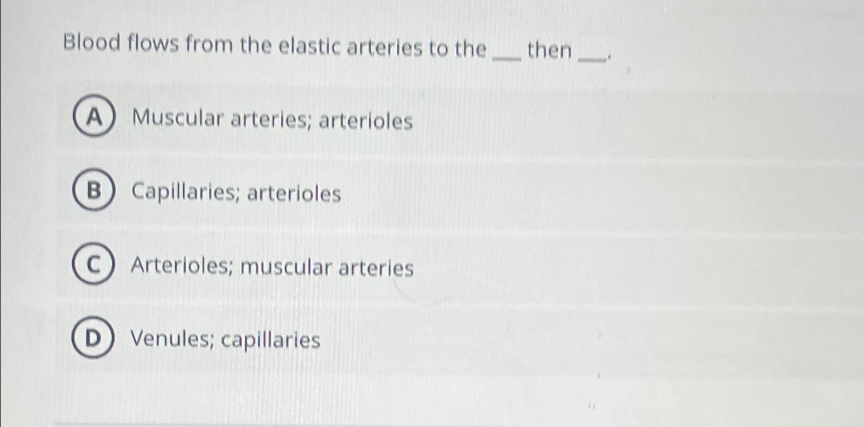 Solved Blood flows from the elastic arteries to the | Chegg.com
