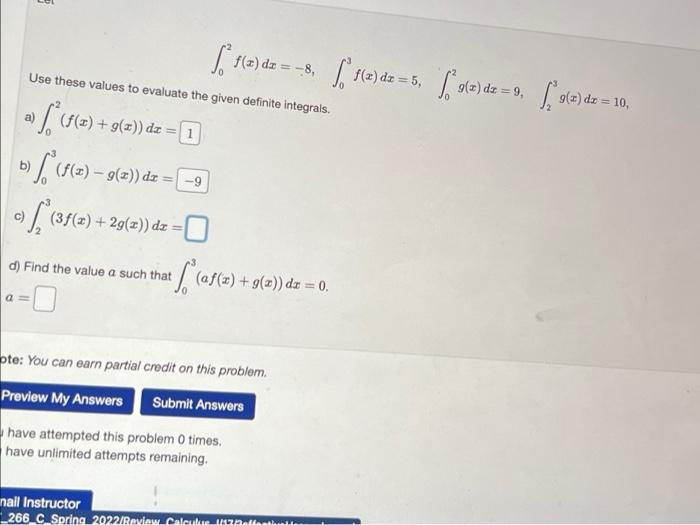 Solved Use these values to evaluate the given definite | Chegg.com