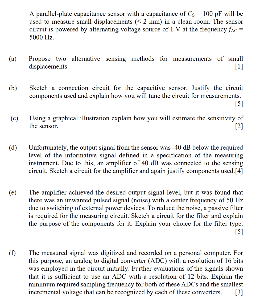 Solved A parallel-plate capacitance sensor with a | Chegg.com