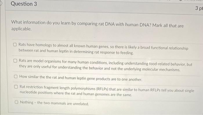 Solved What information do you learn by comparing rat DNA | Chegg.com