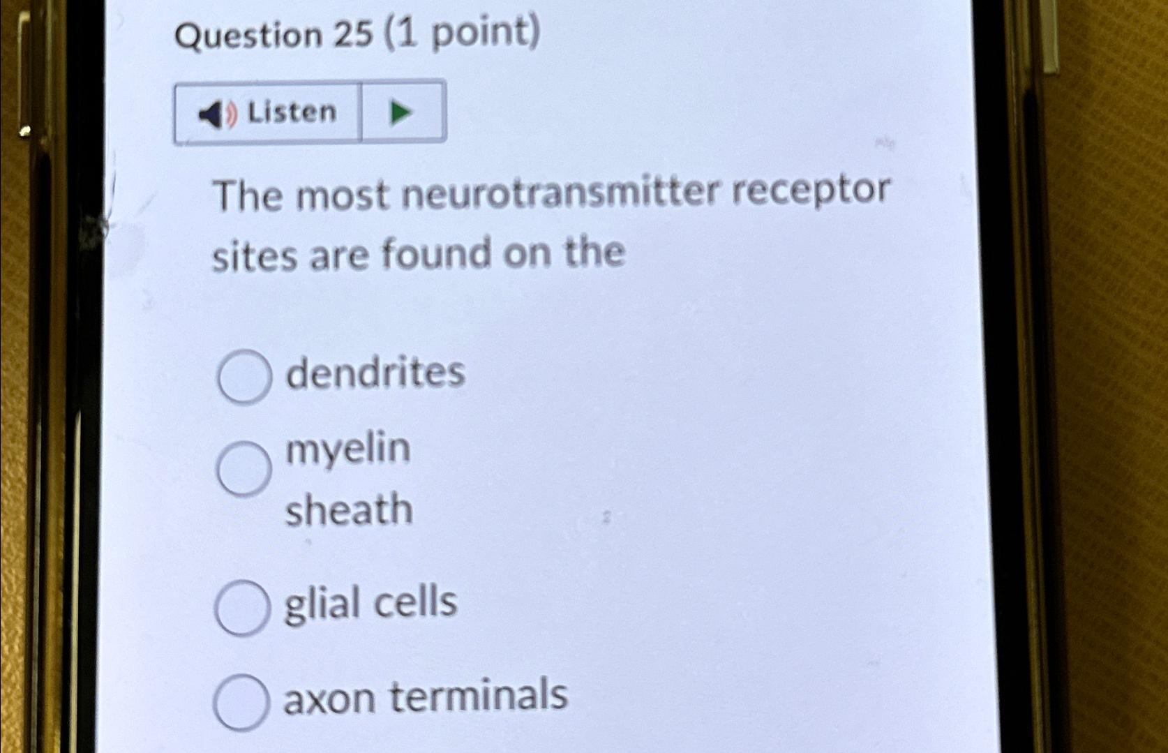 Solved Question 25 (1 ﻿point)The most neurotransmitter | Chegg.com