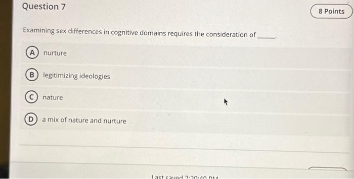 Solved Examining Sex Differences In Cognitive Domains