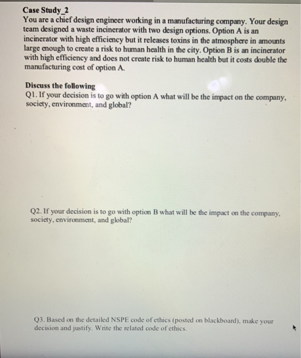 Solved Case Study_2 You are a chief design engineer working | Chegg.com