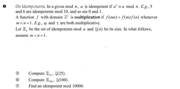 Solved On Idempotents. In a given mod n, a is idempotent if | Chegg.com