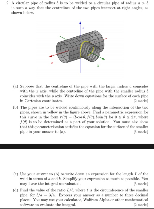 Solved 2. A circular pipe of radius b is to be welded to a | Chegg.com