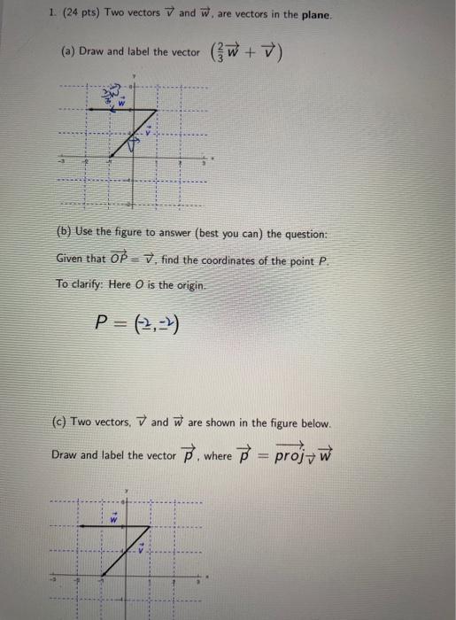 Solved 1. (24 pts) Two vectors and w, are vectors in the | Chegg.com