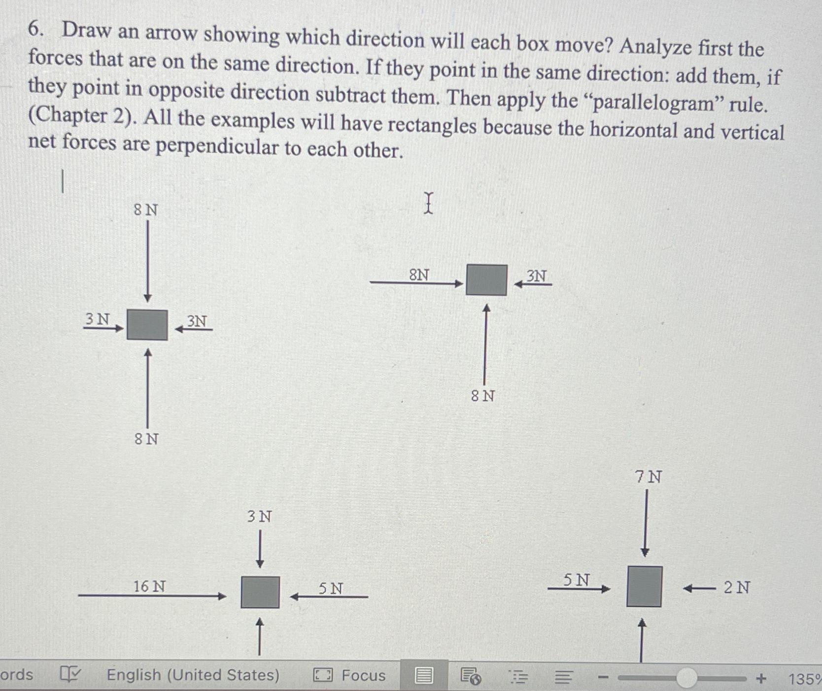 Draw an arrow showing which direction will each box | Chegg.com