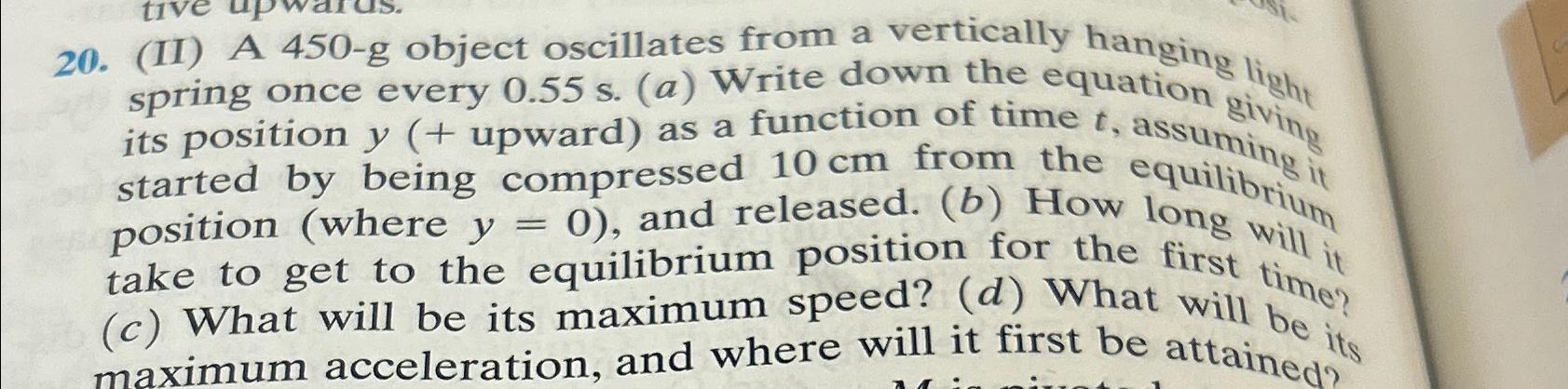Solved Ii A 450 G Object Oscillates From A Vertically