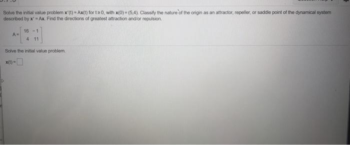 Solved Solve the initial value problem x"(t)-Ax(t) for t20, | Chegg.com