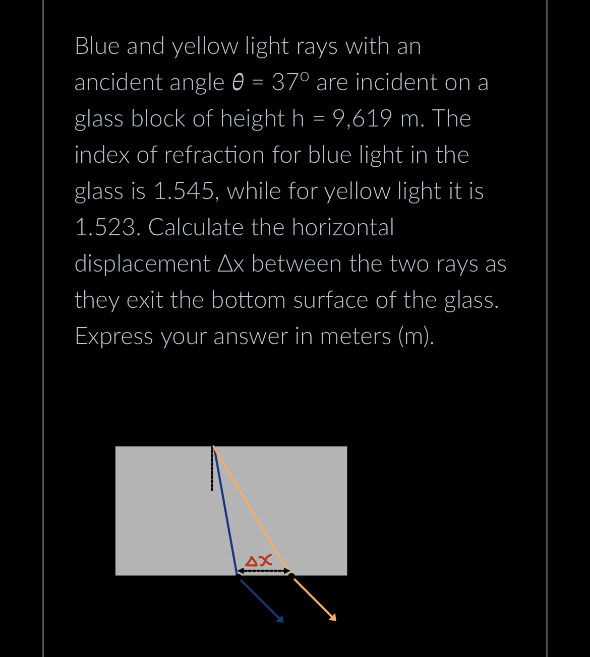 Solved Blue and yellow light rays with an ancident angle | Chegg.com