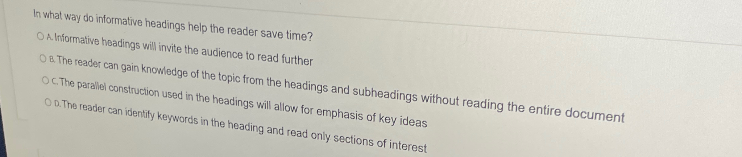 Solved In what way do informative headings help the reader | Chegg.com Solved In what way do informative headings help the reader | Chegg.com