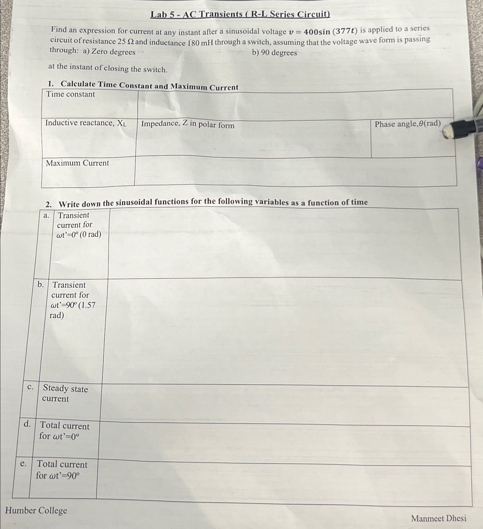 Solved Lab 5 - ﻿AC Transients (R-L Series Circuit)Find an | Chegg.com