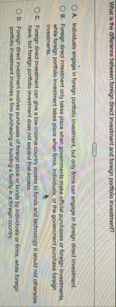 Solved What is the difference between foreign direct | Chegg.com