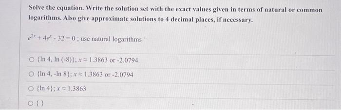 Solved Solve the equation. Write the solution set with the | Chegg.com