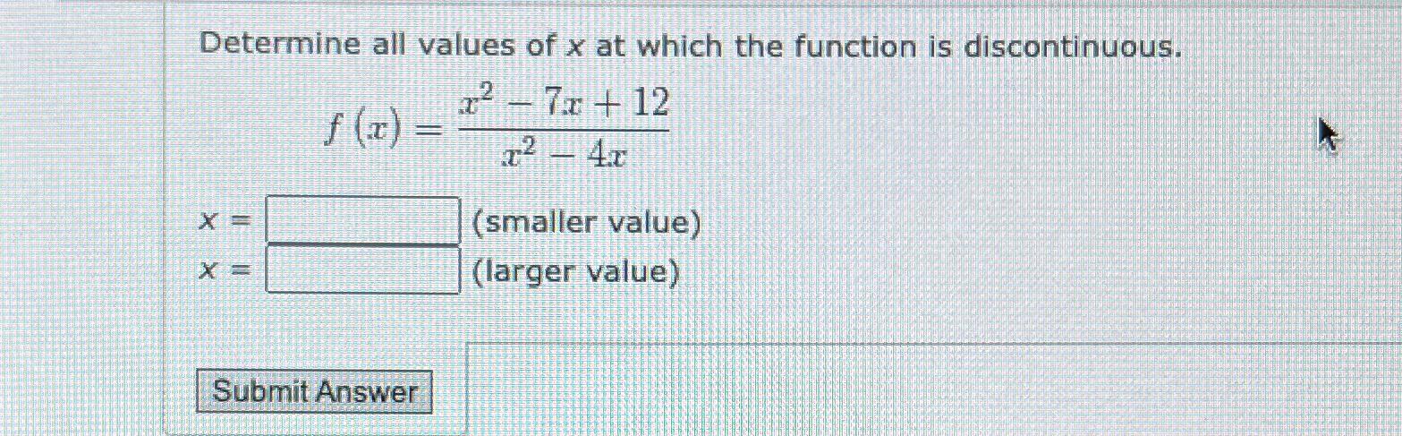 Solved Determine all values of x ﻿at which the function is | Chegg.com