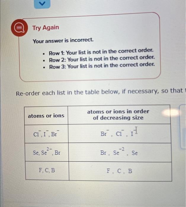 Solved Try Again Your answer is incorrect. - Row 1: Your | Chegg.com