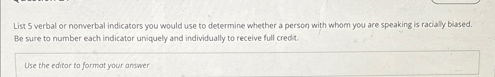 Solved List 5 ﻿verbal or nonverbal indicators you would use | Chegg.com