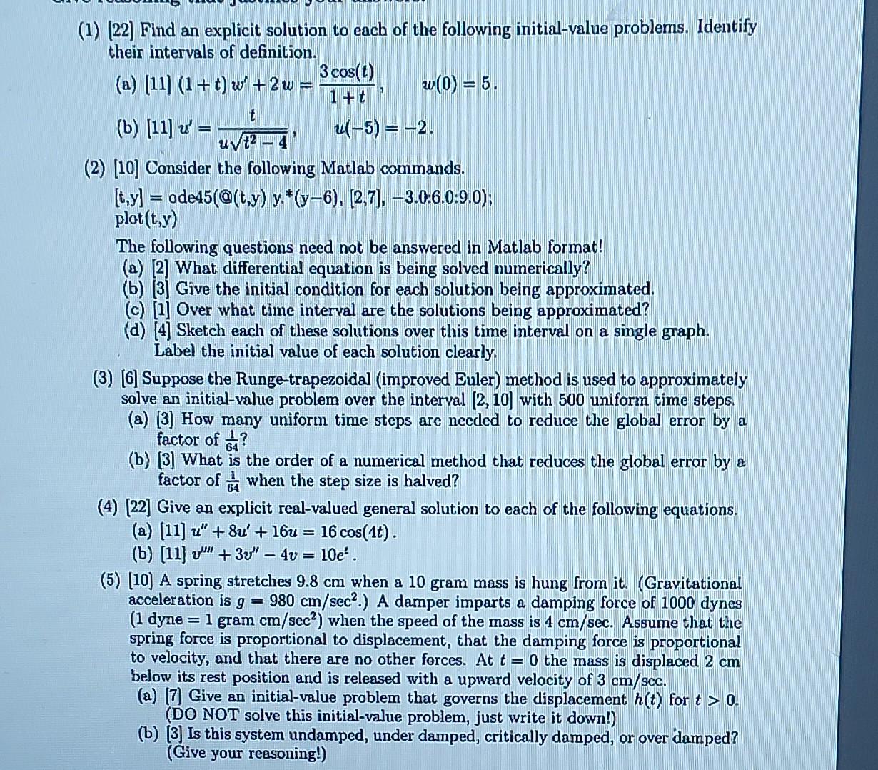 Solved (1) (22) Find an explicit solution to each of the | Chegg.com