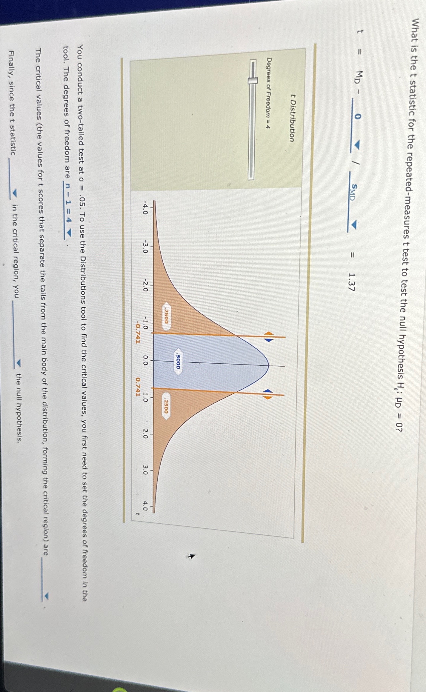 Solved What is the t ﻿statistic for the repeated-measures t | Chegg.com