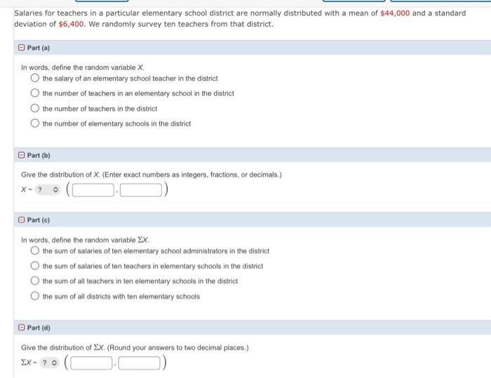 Solved Salaries for teachers in a particular elementary | Chegg.com