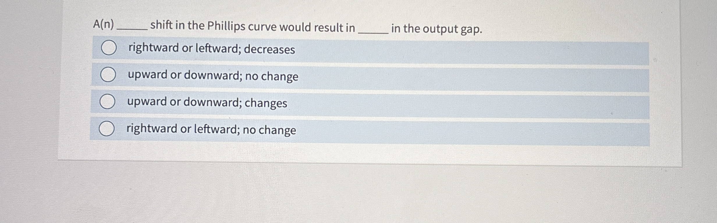Solved A(n) ﻿shift in the Phillips curve would result in q, | Chegg.com