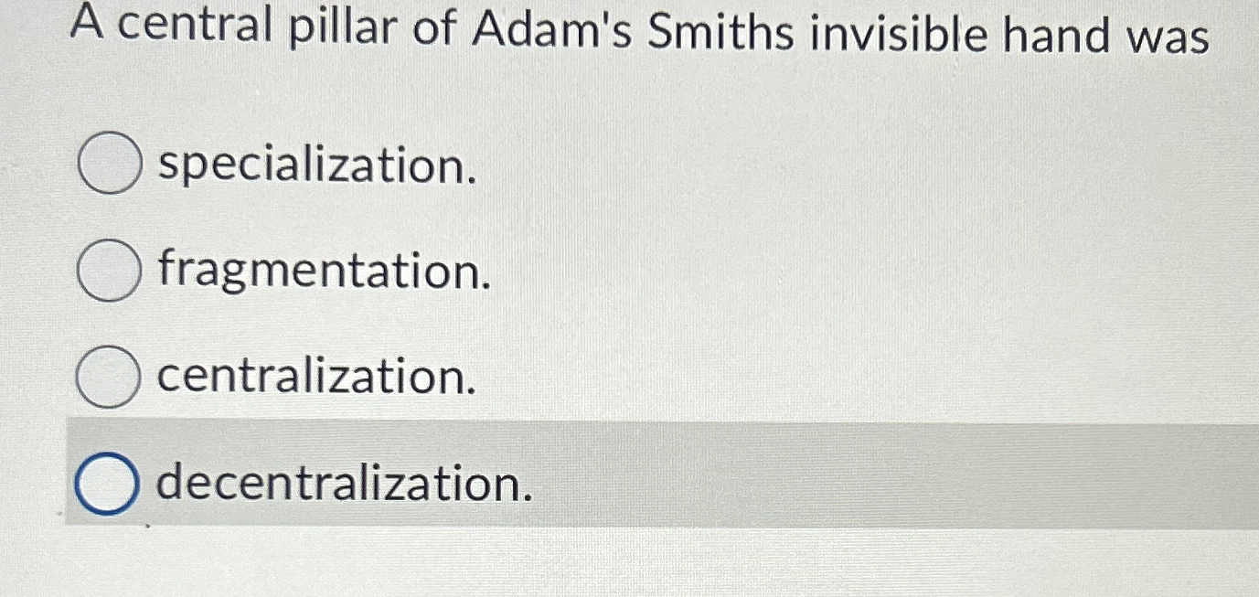 Solved A A central pillar of Adam's Smiths invisible hand | Chegg.com